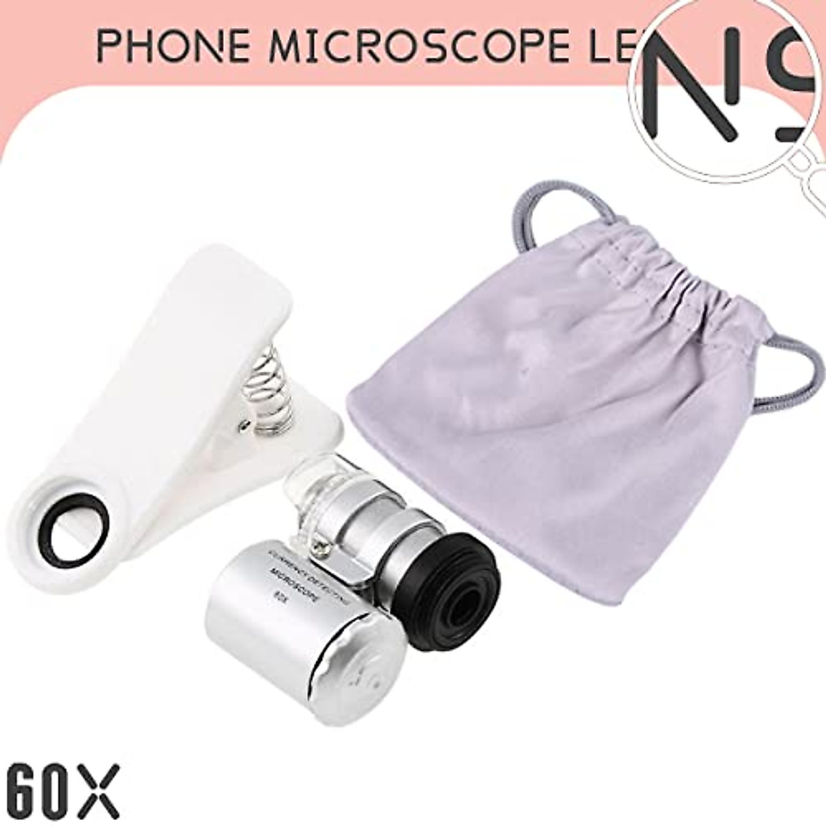 KINGMAS 60X Clip-On Microscope Magnifier Lens with LED Lights Jeweler Loupe for iPhone, Samsung and More Mobile Phones (Universal)