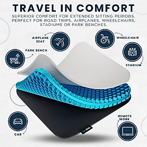 Zen Bloks XL Extra Thick Gel Seat Cushion for Pressure Relief, Tailbone, Sciatica, Coccyx, and Hip Pain Relief - Non-Slip for Wheelchairs, Office Chairs, Car Seat for Driving (20"x20"x2")