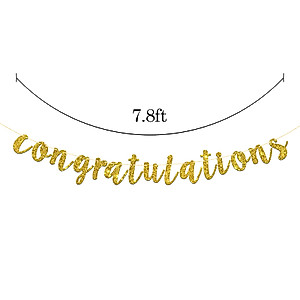 Gold Glitter Congratulations Banner for Wedding, Anniversary, Graduation, Congrats Master Bunting, Retirement Party Decorations Supplies