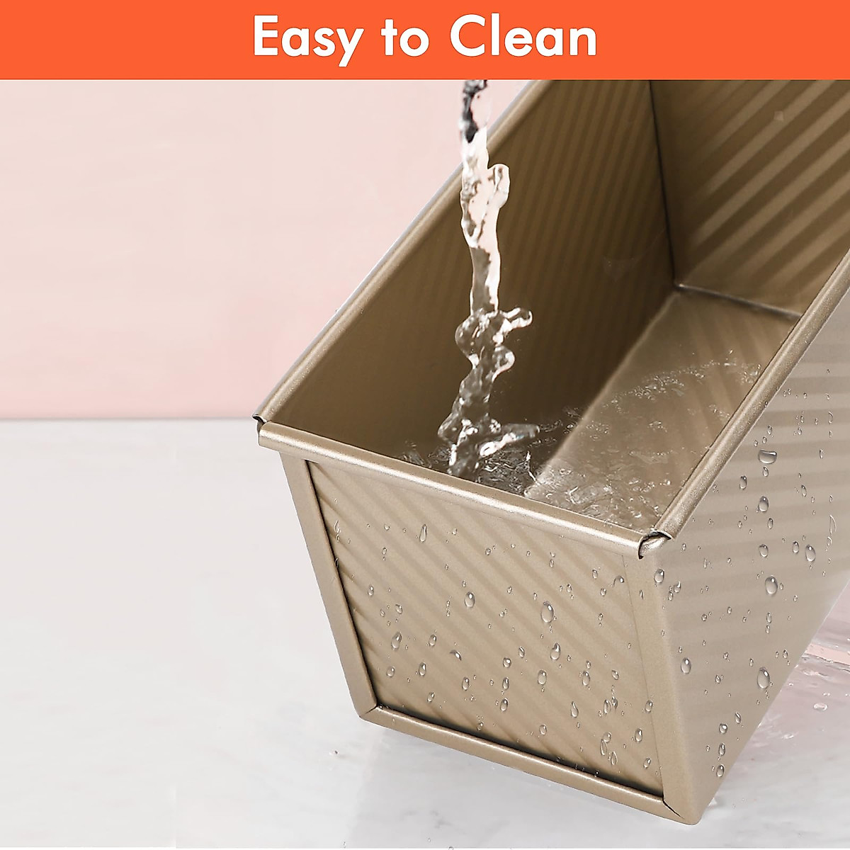 Beasea Pullman Loaf Pan With Lid, Non-Stick Bakeware for Baking Bread, Carbon Steel Corrugated Bread Toast Box Mold With Cover Baking Tools Bread Mold Toast Baking Cake Mold for Oven Baking -Gold