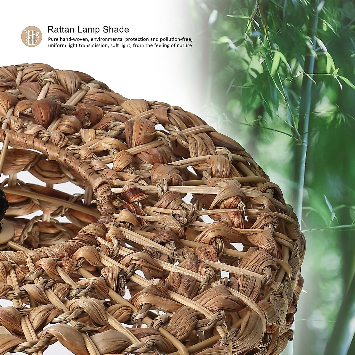 Zompoo Bamboo Rattan Floor Lamp for Living Room, Boho Hand-Worked Woven Cylinder Lampshade Standing Lamp with Foot Switch, Industrial Black Tall Floor Light Decoration for Bedroom, Farmhouse