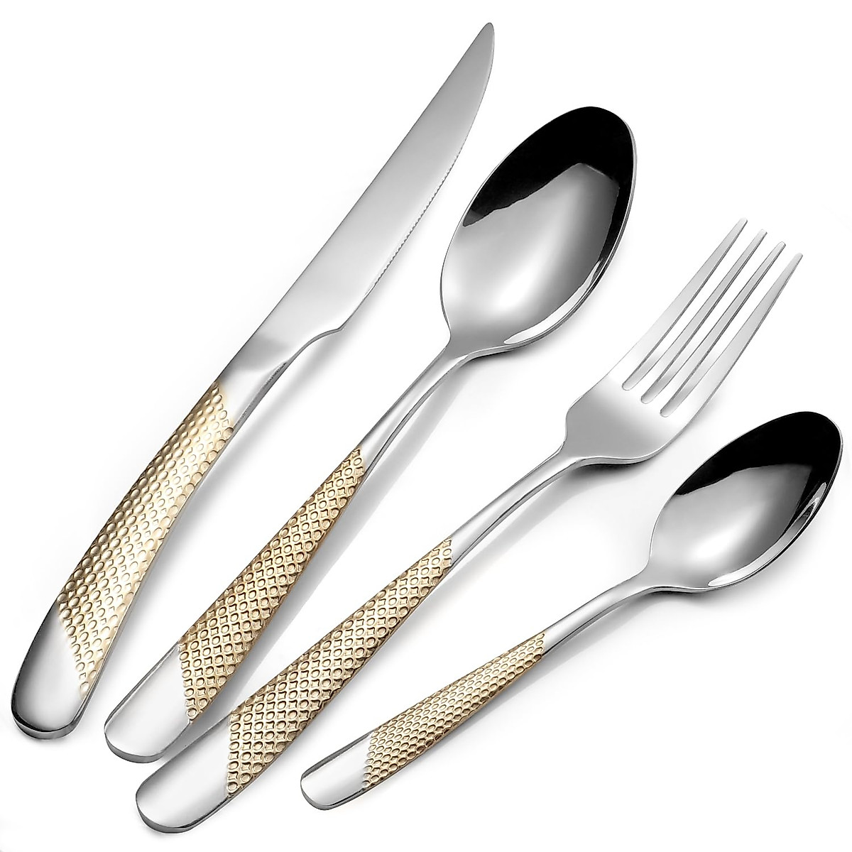 24 Piece Gold Hammered Silverware Set for 6, Premium Food-grade Stainless Steel Flatware Set, Luxury Design & Mirror Polished Cutlery Set, Eating Utensil Set with Fork Knife Spoon, Dishwasher Safe