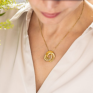 MYKA - Russian Ring Engraved Name Necklace with Diamonds Personalized 3 Circles Discs Inscription Customization Mother's Day Jewelry Gift… (18k Gold Plating)