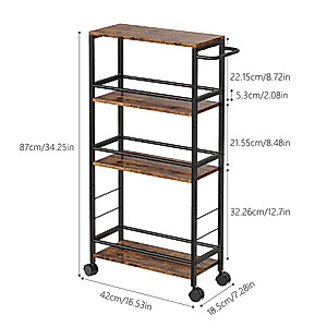 Lifenite Slim Rolling Cart, 4-Tier Kitchen Storage Rolling Cart, Narrow Cart with Handle,Mobile Utility Cart for small Space, Shelving Unit for Kitchen,Dining Room,Living Room,Home Office,Laundry Room