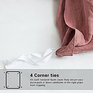 Simple&Opulence 100% Linen Duvet Cover Set, 3 Piece Belgian Flax Breathable Bedding, Queen Size 88''x92'' (1 Comforter Cover+2 Pillowshams) with Tie Closure Style, Coral-Red