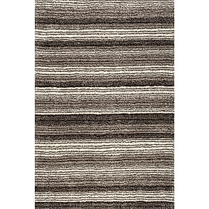 nuLOOM Drey Striped Shag Area Rug - 6x9 Shag Area Rug Casual Gray Multi/Brown Rugs for Living Room Bedroom Dining Room Nursery