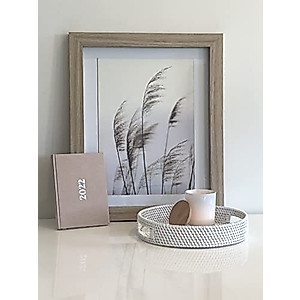 SIMPLY FABULOUS Round White Rattan Serving Tray with Handles, 11.8 inch, Hand Woven in a Durable Stunning Design, A Great Serving Basket for Food or Drinks