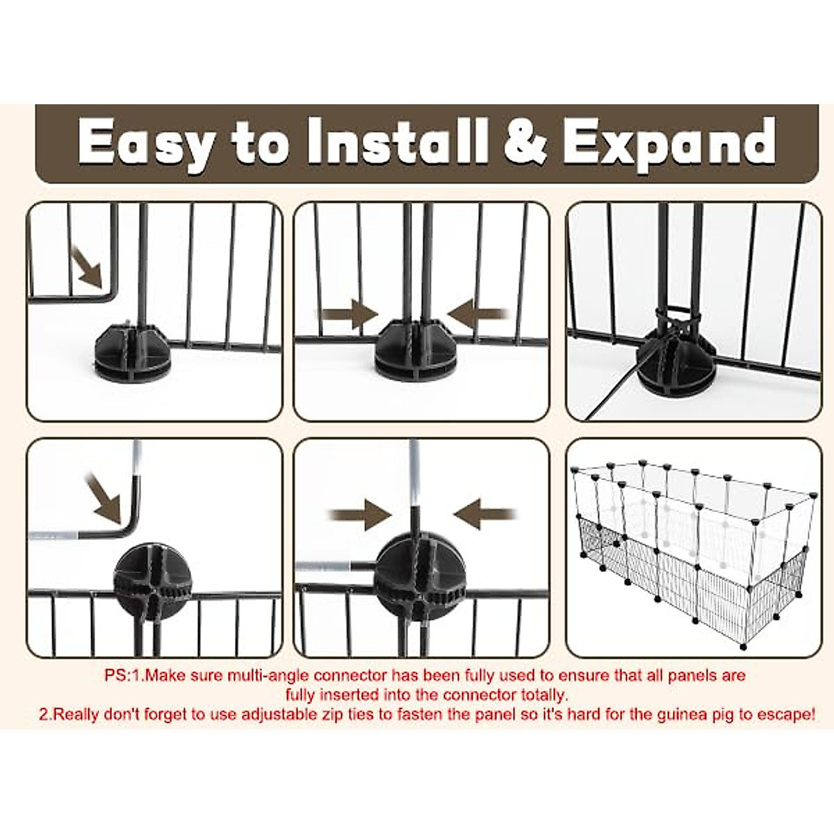 FHTONGE Extra Large Rabbit Playpen Indoor, 11 Sq Ft C&C Guinea Pig Cage Habitat, Small Animal Playpen Raised Guinea Pig Playpen for Chinchilla Hamster Hedgehog Ferret Puppy Kitten Rat Bunny