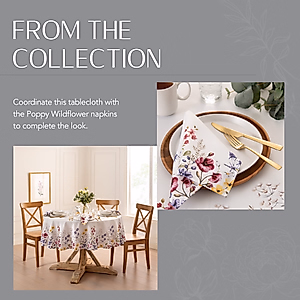 Elrene Home Fashions Poppy Wildflower Botanical Border Fabric Tablecloth, Rectangle, 60 inches X 144 inches