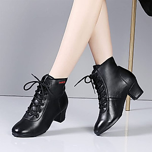 AOQUNFS Women Latin Ballroom Dance Shoes Lace-up Modern Salsa Practice Short Dance Boots,Black-CS-ZBJD-5, US 5