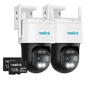 REOLINK 4K Dual-Lens Outdoor PTZ Auto-Tracking Camera (2 Pack) Bundle with 128GB microSD Card (2 pcs), 6X Hybrid Zoom, with Spotlight, 2.4G/5GHz WiFi