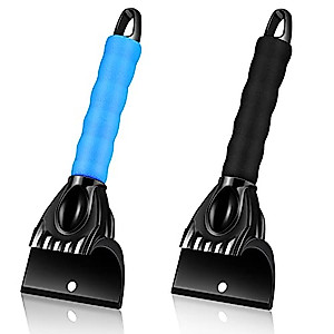 Hicarer Winter Ice Scrapers 2 Pack Plow Like Snow Scraper for Car Plastic Window Scraper Non Slip Windshield Scraper Frost Removal Tool with Foam Handle for Cars Small Trucks Window (Black, Blue)