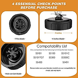 SS101 Replacement Blade 7 Fins for Ninja, Blender Replacement Parts Compatible for SS100, SS101, SS300, SS400, SS401