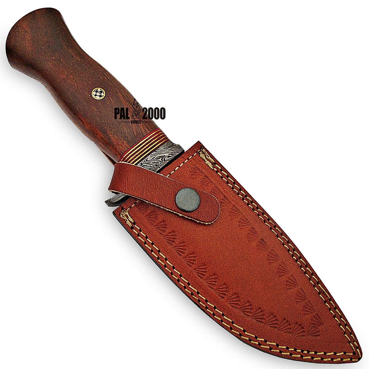 HK-9892 Handmade Damascus Steel Hunting 10.4 Inch Knife Solid Rose Wood Handle with Sheath