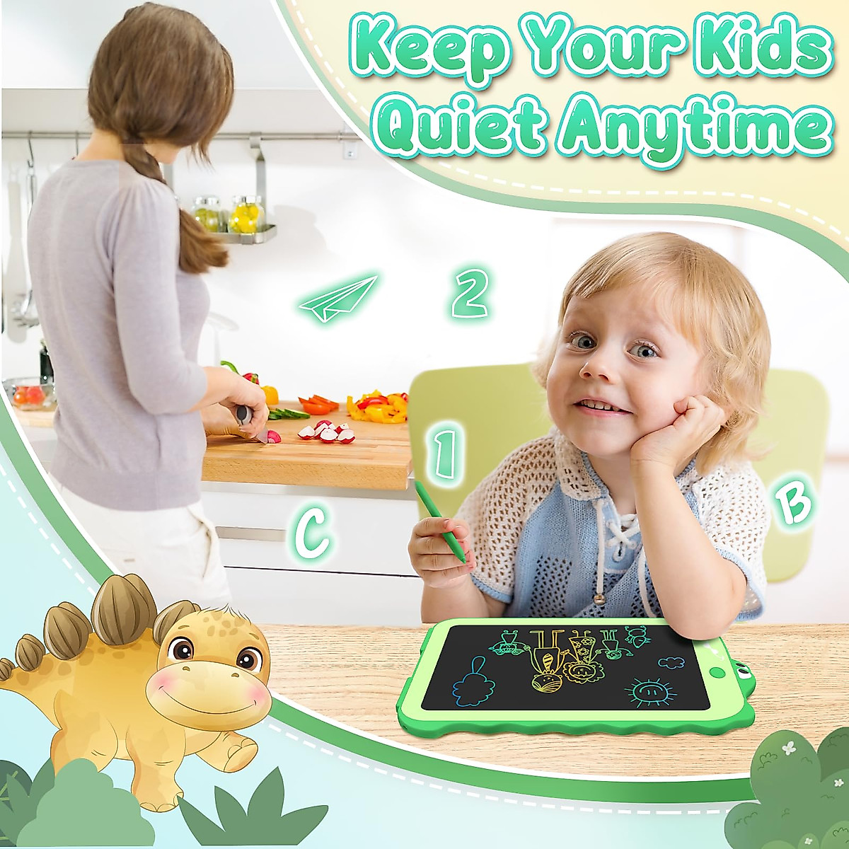 Valentines Day Gifts for Kids LCD Writing Tablet for Kids Toys 8.5" Toddler Toys Learning Drawing Board Dinosaur Toys for 3 4 5 6 7 Year Old Boys Girls Birthday Gifts Idea Light Doodle Pad