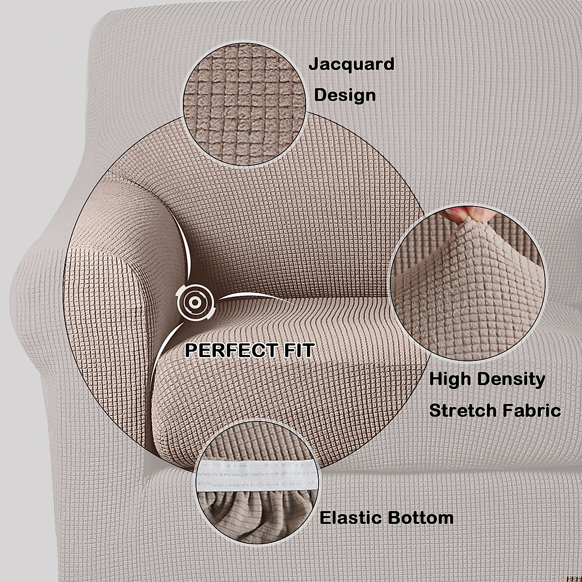 Turquoize Stretch Sofa Slipcover 2 Pieces Sofa Cover Couch Cover for 2 Cushion Couch Washable Furniture Protector Covers with Elastic Bottom Feature Thick Jacquard Fabric (Loveseat, Sand)