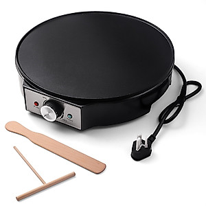 UVFAST Crepes Maker 12'', Electric Crepe Maker & Griddle, Non-Stick Crepe Pan, Crepe Machine with Crepe Spreader, Perfect for Crepes Roti, Tortilla, Blintzes, Pancakes, Adjustable Temperature, 1000W
