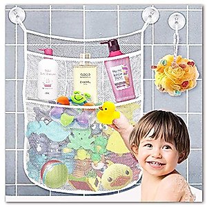 Yihoon Bath Toy Organizer Shower Caddy - for Bathroom Baby Toy Storage Quick Dry Bathtub Mesh Net + 4 Soap Pockets with Suction Hooks