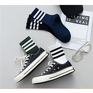 OGUOY 8 Pairs Striped Cute Socks Men's and Women's Spring and Summer Mid-tube Socks Sports High Waist Cotton Socks (8 Pairs Black+White)