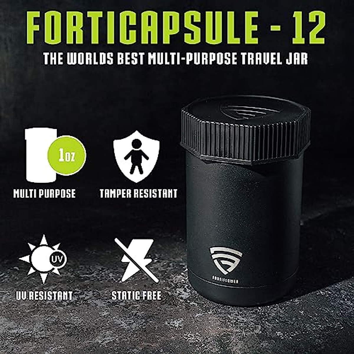 Fortiflower - Upgraded Lid | 12oz Storage Container Jar | Light Proof Jars, Herb Jar, Static, Child Resistant Spice Jar, Coffee Jar, Protein Powder Container & more!