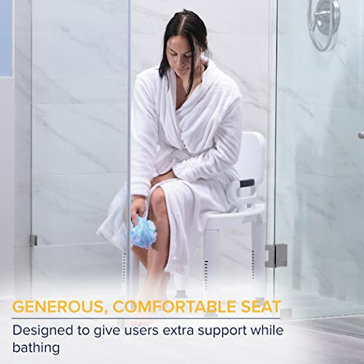 Drive Medical RTL12505 Handicap Bathroom Bench with Back and Arms, White