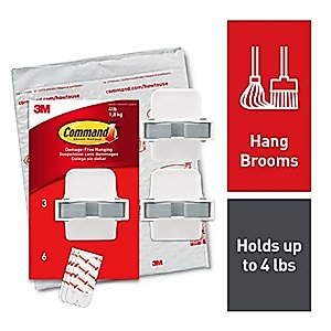 Command Broom and Mop Grippers Wall Hook & Small Wire Toggle Hooks, Damage Free Hanging Wall Hooks with Adhesive Strips, No Tools Wall Hooks