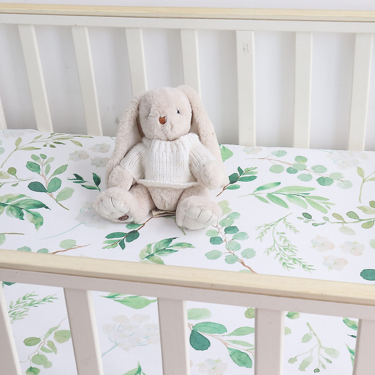 Crib Sheets HNHUAMING Neutral Baby Crib Fitted Sheets, Ultra Soft & Breathable 52 X 28 inch Crib Sheet Snug Fits for Standard Crib Mattress, Green Leaves