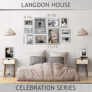 Langdon House 11x14 Silver Picture Frame, Contemporary Glam Photo Frame 11 x 14, Wall Mount or Table Top, Celebration Collection