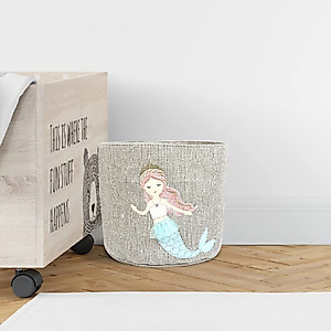 MON AMI Premium Mermaid Round Storage Basket – 13”, Small Storage Bins for Kids, Shelves, Organizing, Baby Toy Organizers and Nursery Storage