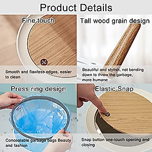 Small Trash Can with Lid Abstract White Blue Marble with Golden Veins Fake Stone Texture Liquid Round Recycle Bin Press Top Dog Proof Wastebasket for Kitchen Bathroom Bedroom Office 7L/1.8 Gallon