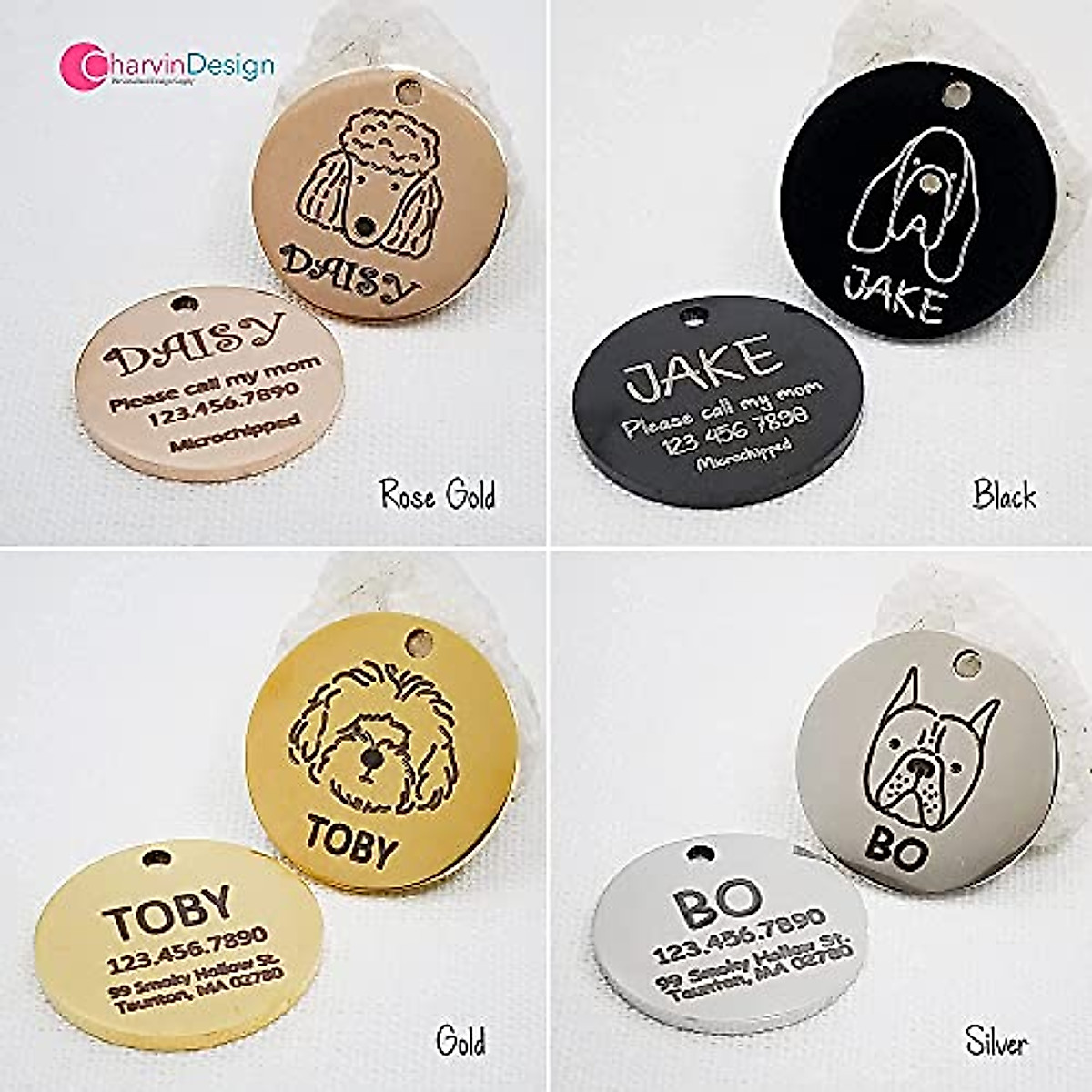 Engraving Pet ID Tags, Personalized Pet ID Tags, Stainless Steel Pet ID Tags, Custom Engraved Dog and Cat Tags, Double Sided Round Tags - Made in USA