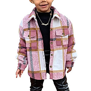 Toddler Long Sleeve Plaid Jacket Baby Boys Girls Button Down Flannel Thick Shirt Fall Winter Coat for Kid Pink