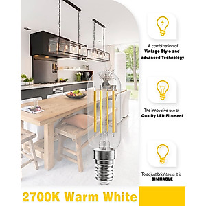 SHINESTAR 8-Pack E12 LED Bulb, 40 Watt Equivalent, 2700K Soft White, Candelabra Base, T6 Edison Light Bulbs, Dimmable