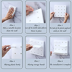 JSF 4 Sets Plastic Pegboard Kit - Decorative Wall Mounted Plastic Floating Shelves for Bedroom, Bathroom, and Kitchen , Pegboard Ledges Organizer,Entryway Organizer with Key Hooks (White)