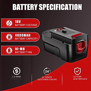 VANTTECH 2Pack HPB18 18V 4.0Ah Ni-Mh Replacement for Black and Decker Battery 18V Ni-Mh Compatible with HPB18-OPE 244760-00 A1718 FS18FL FSB18 Firestorm
