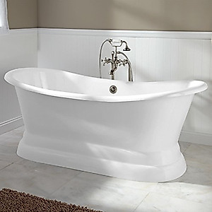 Signature Hardware 917204-72-RH Langly 72" Cast Iron Soaking Double Slipper, Pedestal Freestanding Tub with Pre-Drilled Overflow Hole and 7" Rim Holes