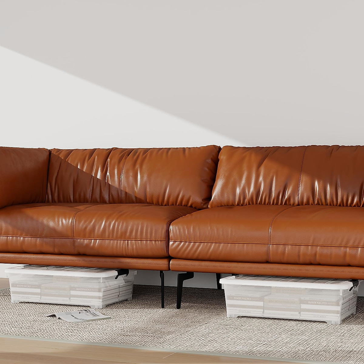 Ponpong 52 Quart Large Plastic Underbed Latching Storage Box, Clear Wheeled Under Bed Storage Bins, 3 Packs