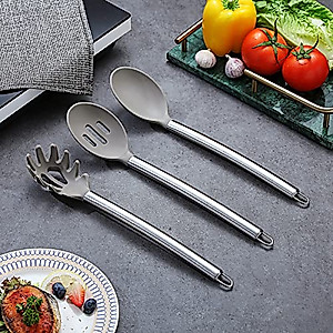 38 Piece Silicone kitchen Cooking Utensils Set with Utensil Rack, Silicone Head and Stainless Steel Handle Cookware, Kitchen Tools for Utensil Sets, Non-Stick kitchen Gadgets, Dishwasher Safe(Silver)