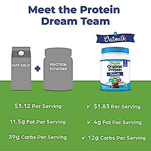 Orgain Vegan Protein Powder + Oatmilk, Chocolate, 20g of Plant Based Protein, 1g of Sugar, Made from Organic Oats, No Dairy or Soy, Non-GMO, 1lb