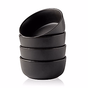 AmorArc Stoneware Cereal Bowls Set of 4, 26oz Soup Bowls Set for Cereal Soup Snacks, Modern Kitchen bowls for Meal, Dishwasher &Microwave Safe, Matte Black