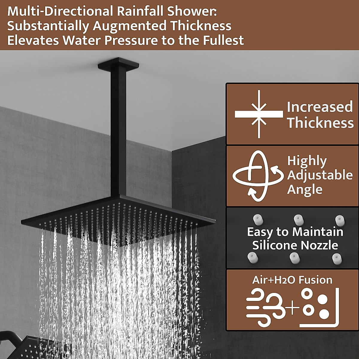 SHOYELA Thermostatic Shower System Matte Black, Push Button Diverter Shower Faucet with 2 in 1 Handheld, Ceiling Mount 12 Inch Shower Head with 6 Inch Wall Mount Shower Head