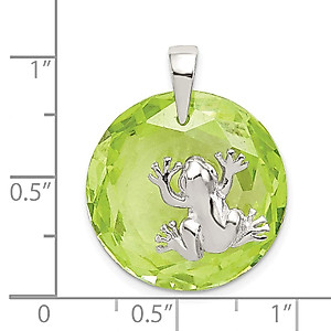 Sterling Silver Rhodium-plated Green CZ Frog Pendant QQP1014