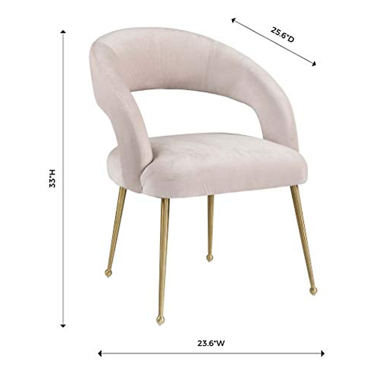 TOV Furniture Rocco Mid Century Modern Glam Dining Chair, 23.6", Blush