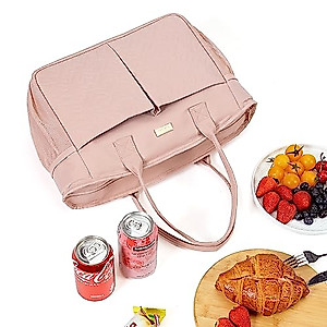 NISHEL Lunch Box for Women, Portable Insulated Lunch Bag, Reusable Cooler Bag with Leak-proof Insulated Thermal Compartment, Tote for Office Work Picnic Travel Gym, Pink