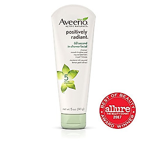 Aveeno Positively Radiant 60 Second In-Shower Facial Cleanser, Brightening Mask With Moisture-Rich Soy, Lemon Peel Extract, Glycolic Acid, and Kaolin Clay, 5 oz