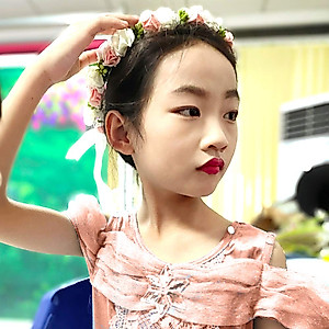 JOY'S DAY New Year gift Wedding Flower Crown Girls' Accessories Floral Adjustable Wreath Headband Floral Garland Headbands photo props (Baby Pink)