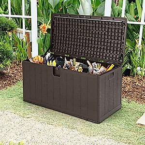 Goplus 105 Gallon Deck Box, Extra Large Resin Storage Box with Lockable Lid for Cushions & Patio Furniture, Water Proof & UV Resistant, Outdoor Weather Resistant Deck Storage Box for Garden Pool Lawn