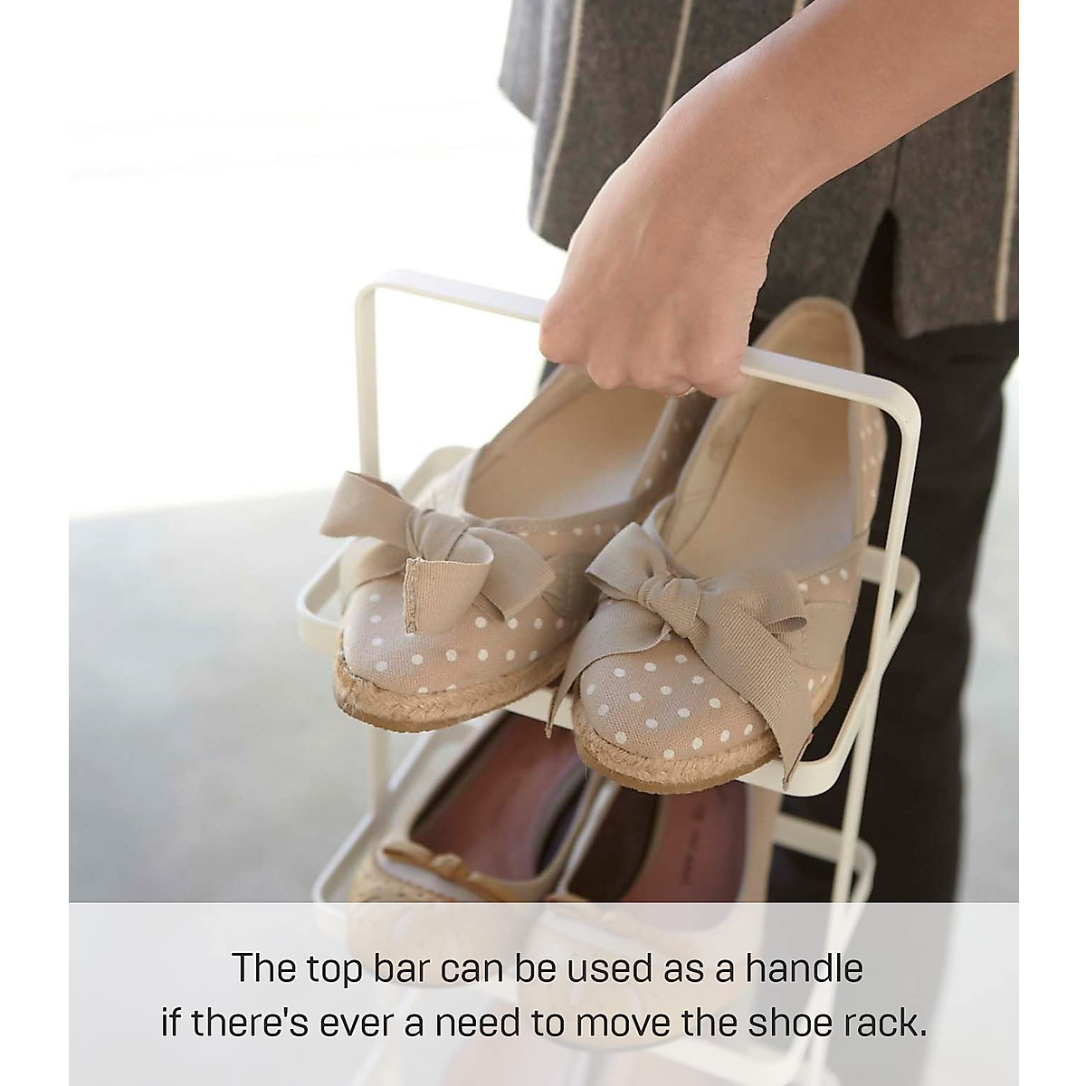 Yamazaki Home Compact Modern Metal Shoe Rack Stee Tall White