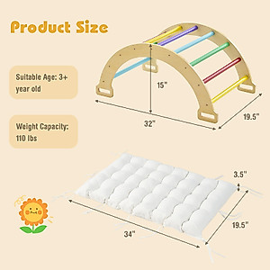 INFANS 4 in 1 Arch Climbing Toys for Toddlers, Montessori Wooden Arch Climber Ladder Structure and Rocker with Cushion Pad, Waldorf Children Indoor Gym Learning Playset for Kids Boys Girls