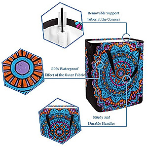 Mandala Geometric Floral Laundry Basket Collapsible Storage bin with Handles for Hamper,Kids Room,Toy Storage